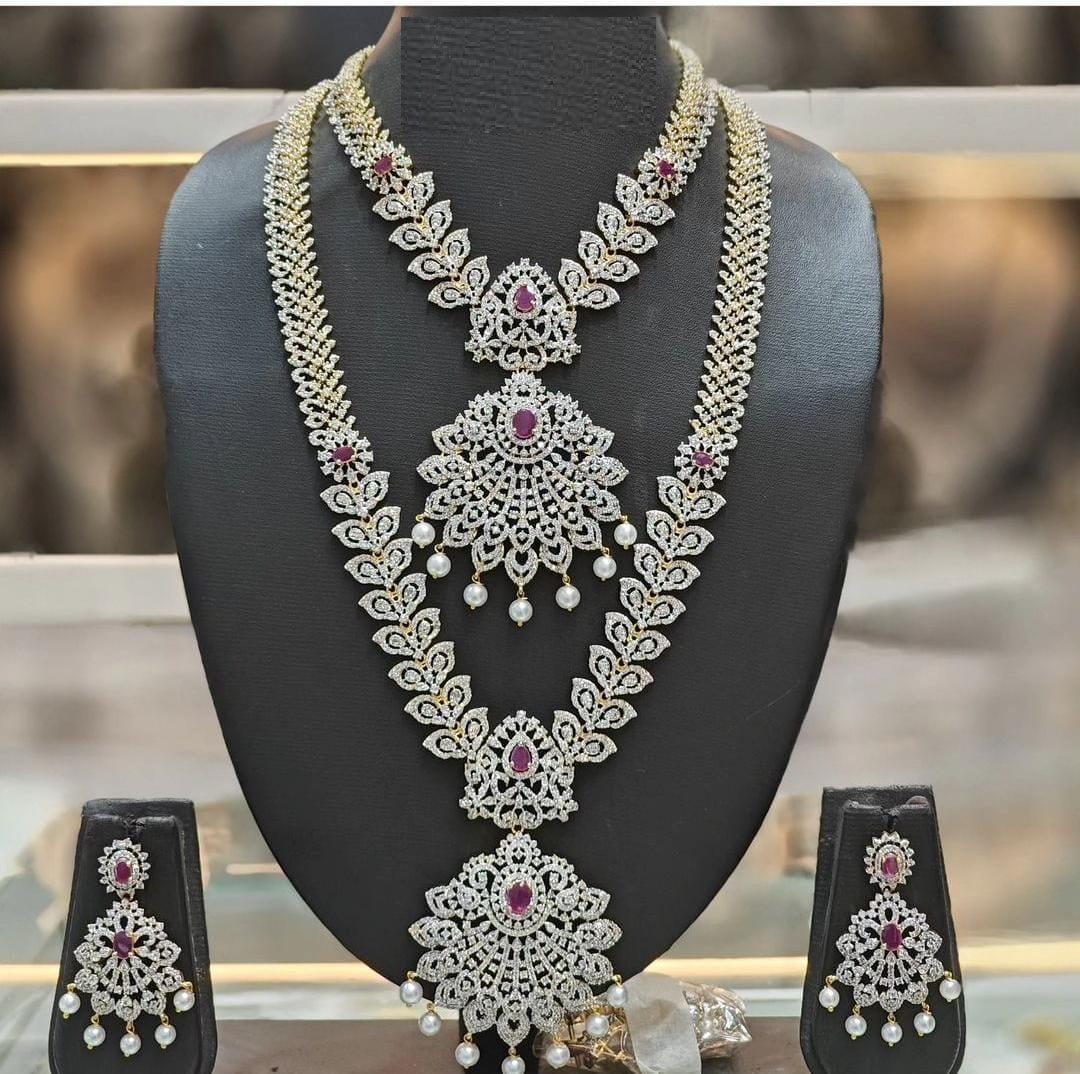 American Diamond Bridal Necklace Set | Ruby Teardrop Pendant, Indian ...