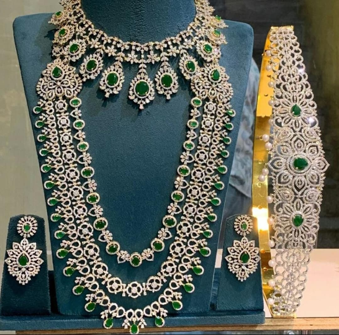 Wedding Jewelry Set / Elegant American Diamond Necklace Set/ Reception ...