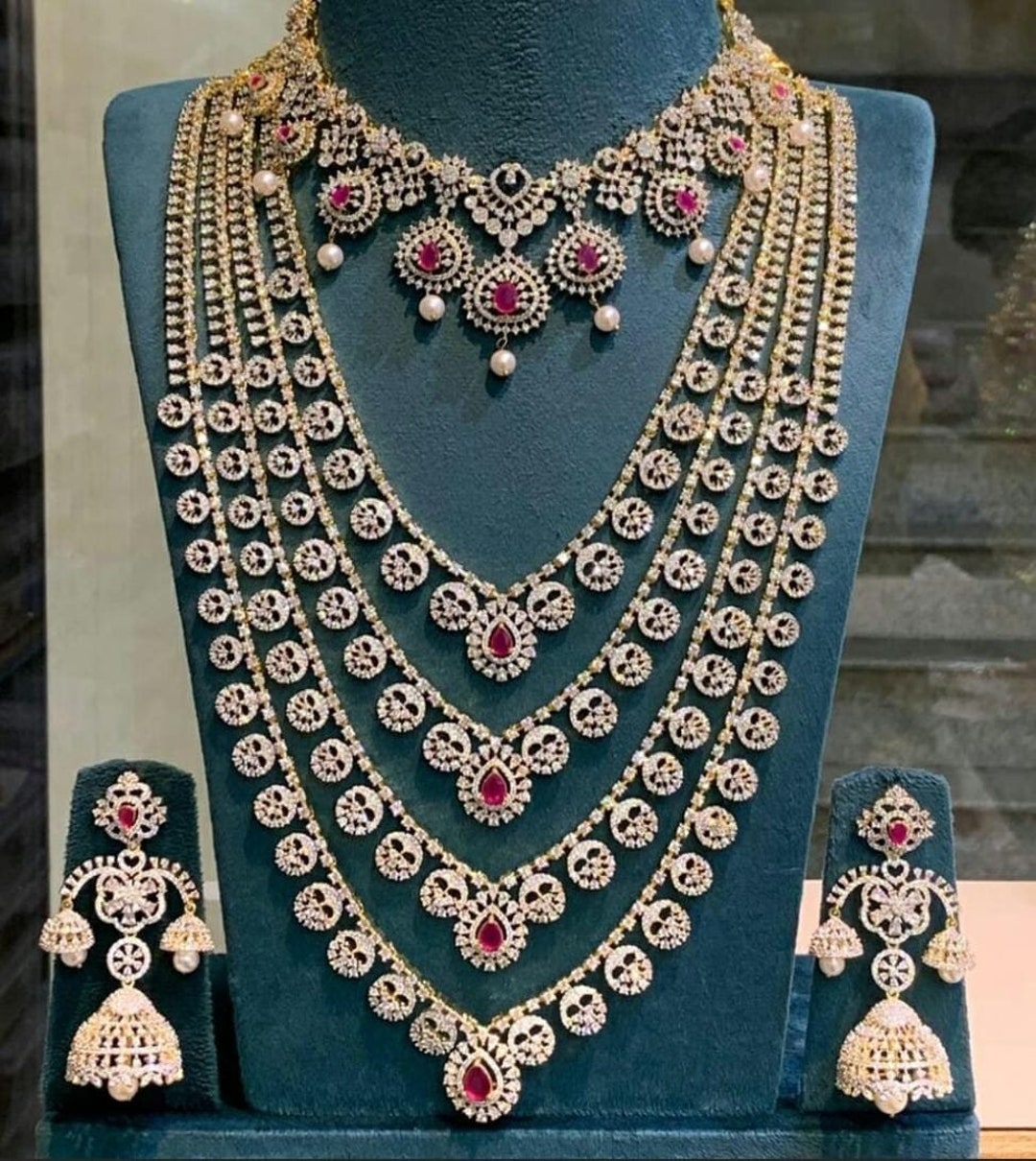 AD South Indian Bridal Necklace Set: American Diamond, Long Haar - Etsy