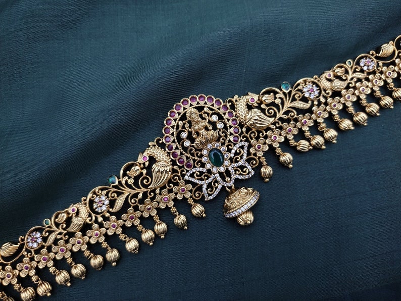 Golden Aari Work and Stone Work Hip Belt With Hanging Golden - Etsy