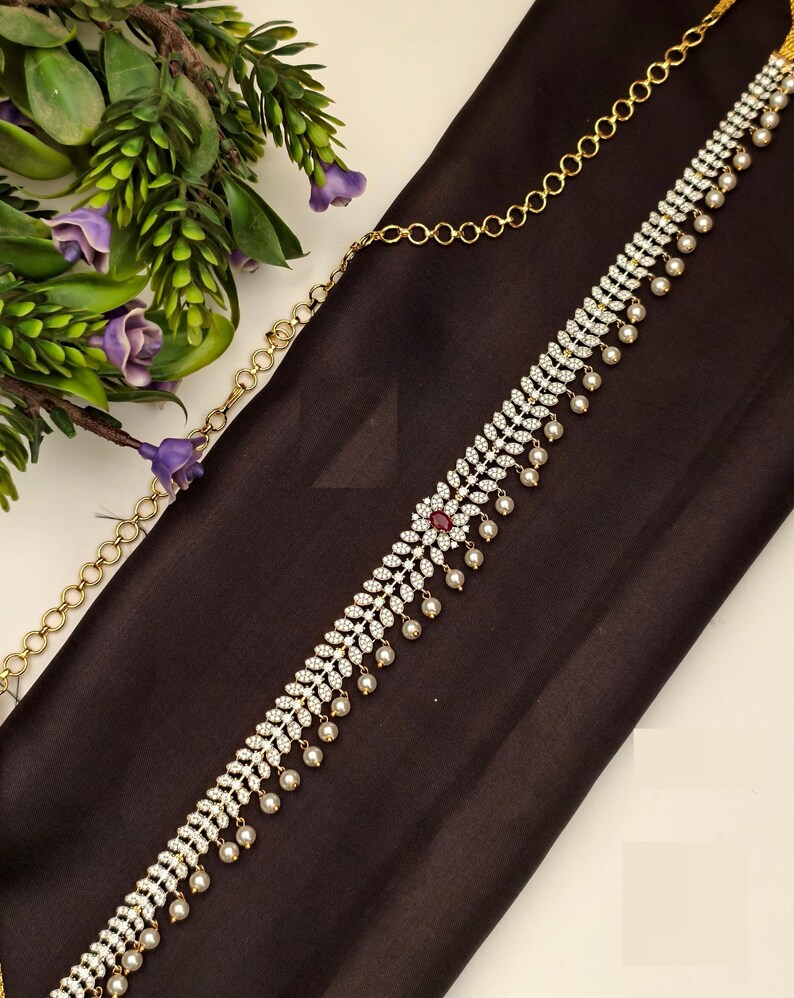 Gold Finish Bridal Hip Chain With AD Stone & Pearls - Etsy
