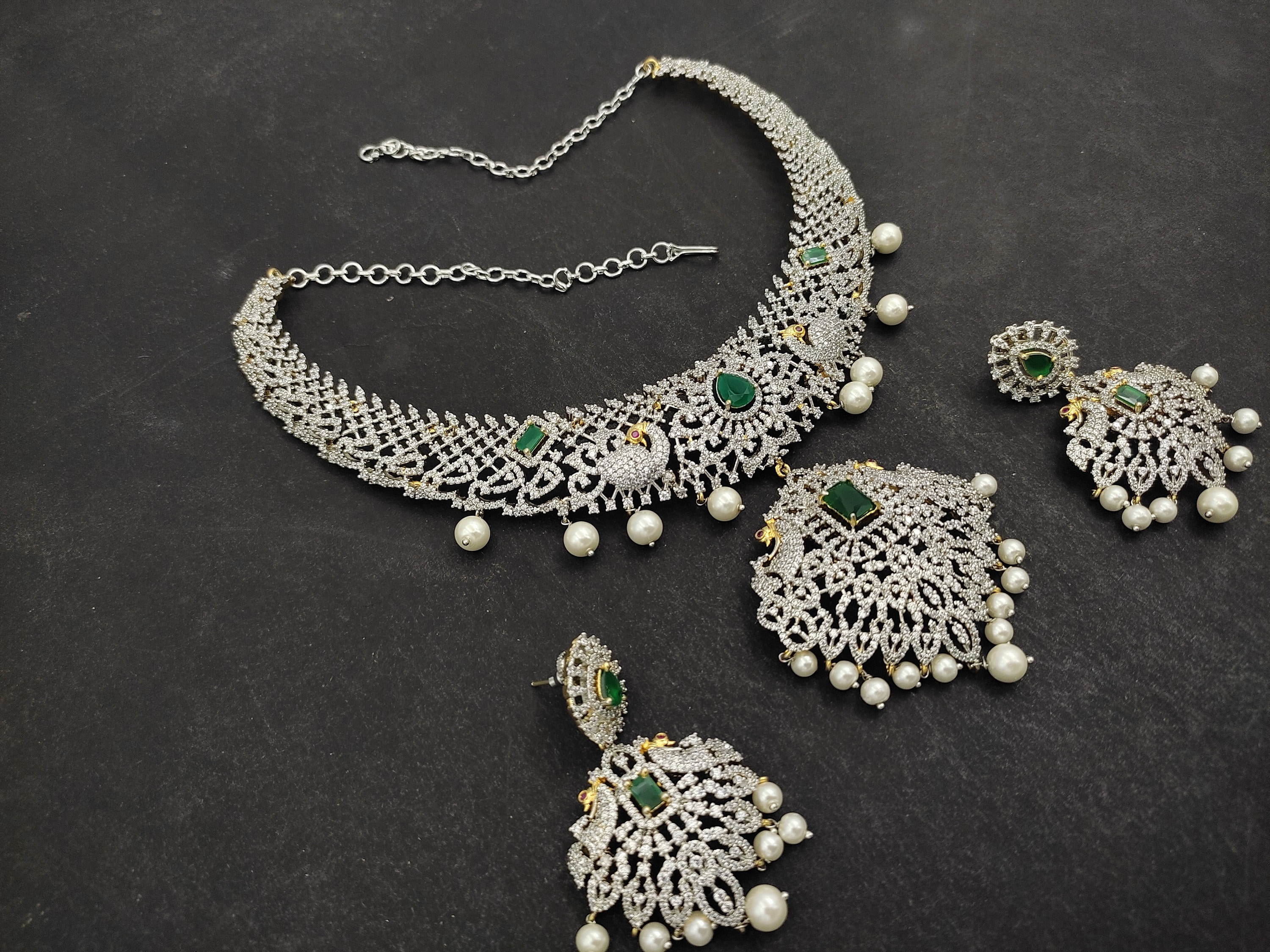GJ Polish AD Necklace Set/india Bridal AD Necklace Set/ruby and Emerald ...