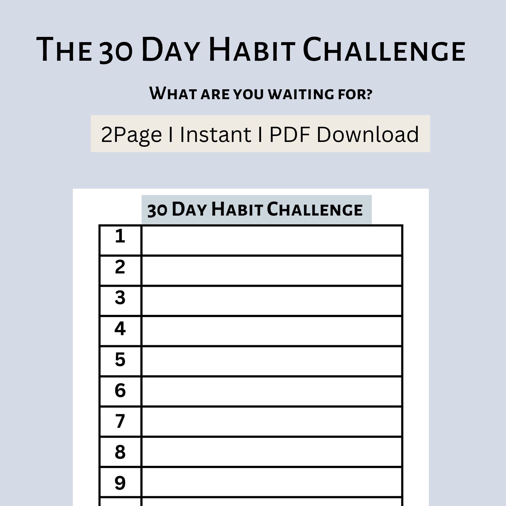 Printable 30 Day Habit Challenge Tracker, Habit Formation - Etsy