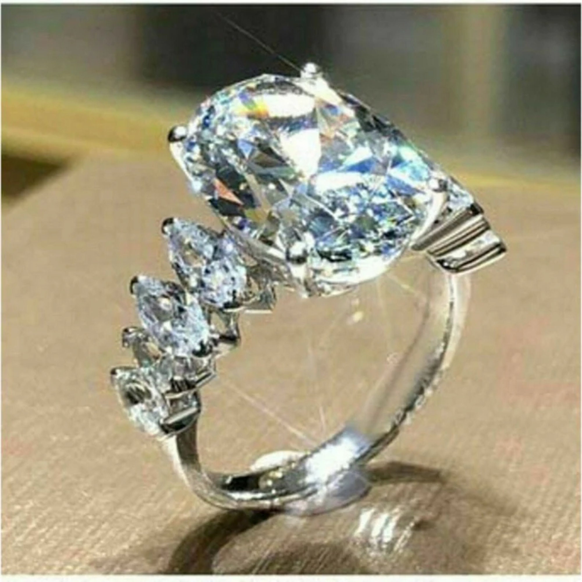 3.50ct White Oval Diamond Engagement Ring, Vintage Wedding Ring ...