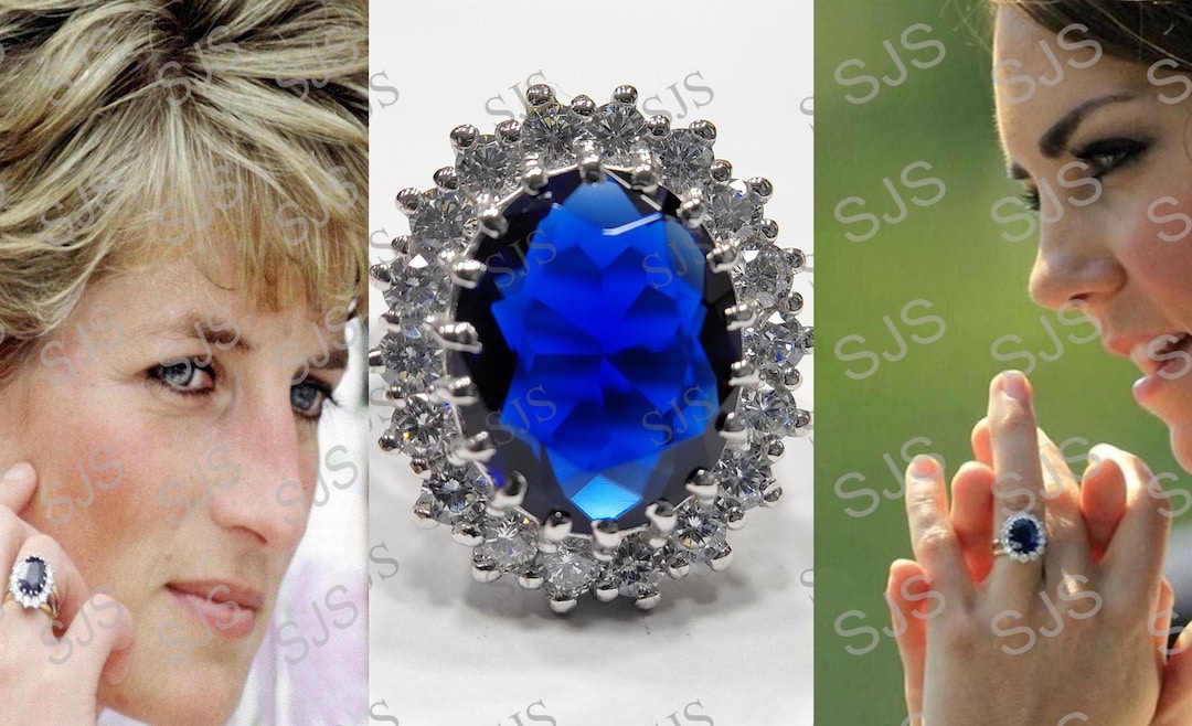 6 Carat Blue Sapphire Princess Diana Ring, Princess Diana Wedding Ring, Princess of Wales Royal ...