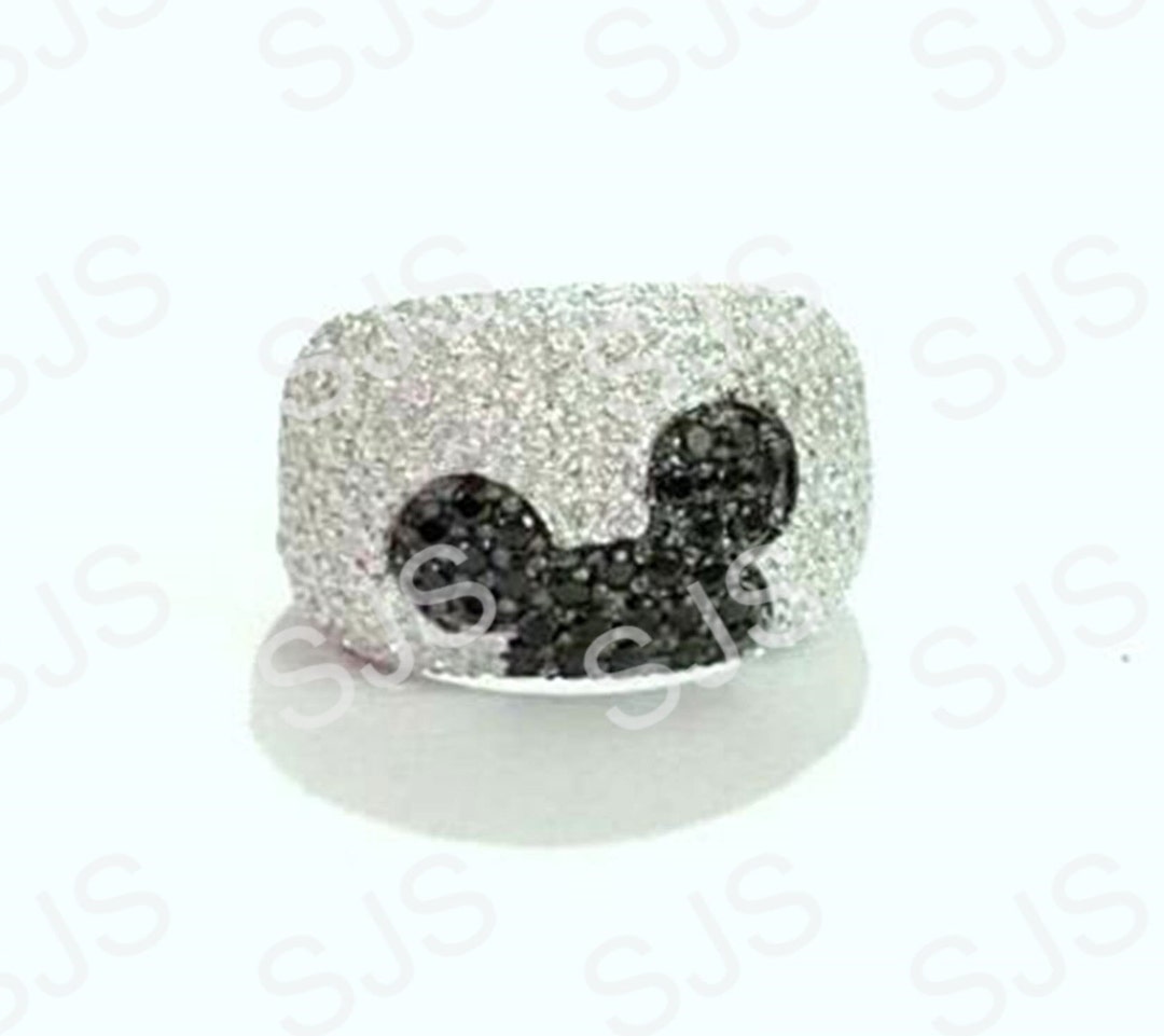 Mickey Mouse Cartoon Face Ring, Black White Diamond Disney Ring, Mickey ...