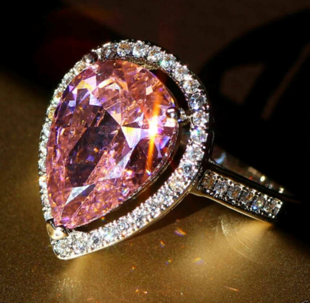 4.00ct Pink Pear Diamond Wedding Ring, Pear Halo Set Diamond Ring ...
