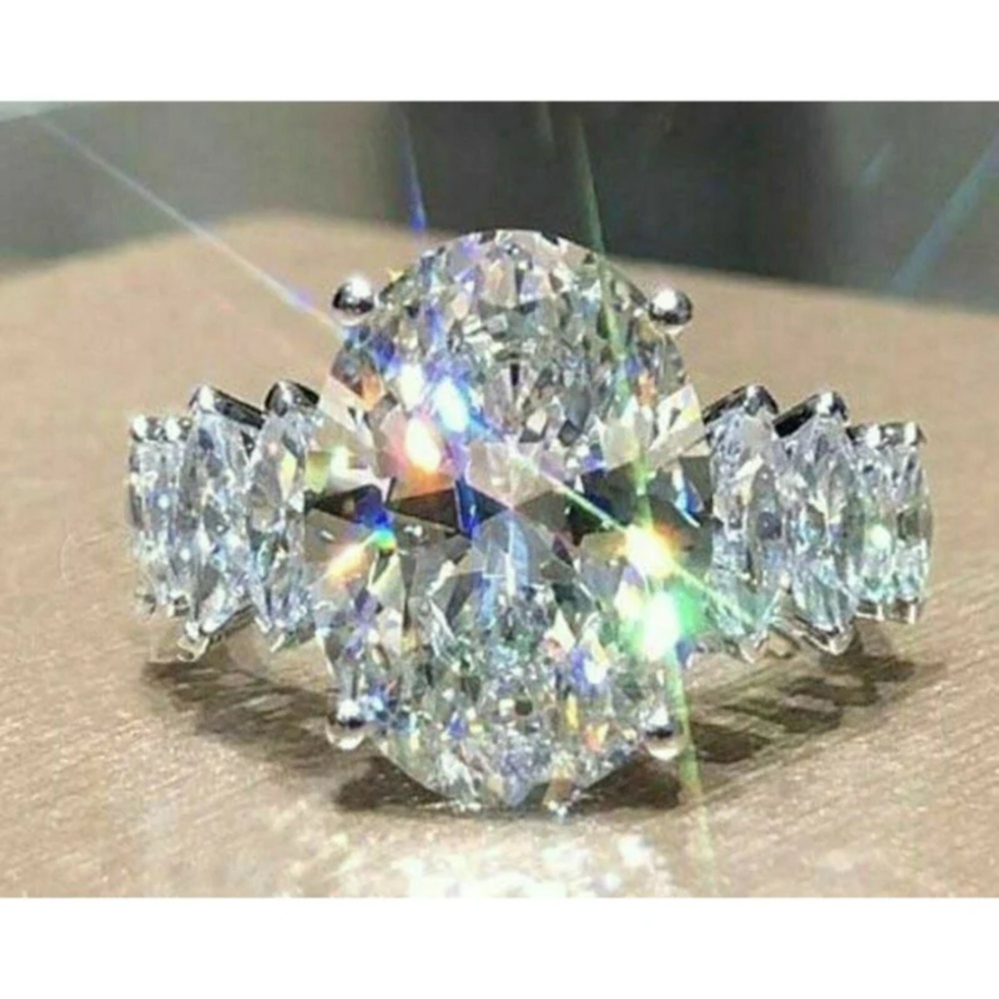 3.50ct White Oval Diamond Engagement Ring, Vintage Wedding Ring ...