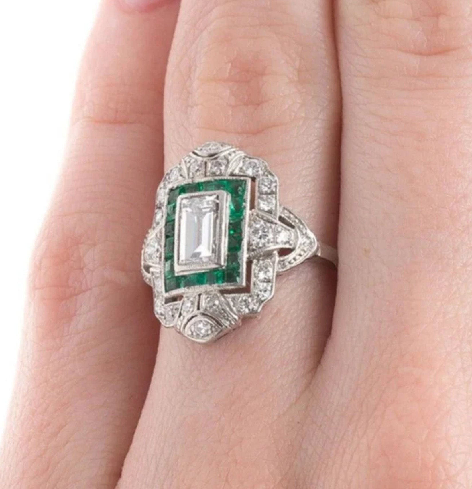 Vintage Bezel Set Engagement Ring,, Multi-row Halo Wedding Ring, Royal ...