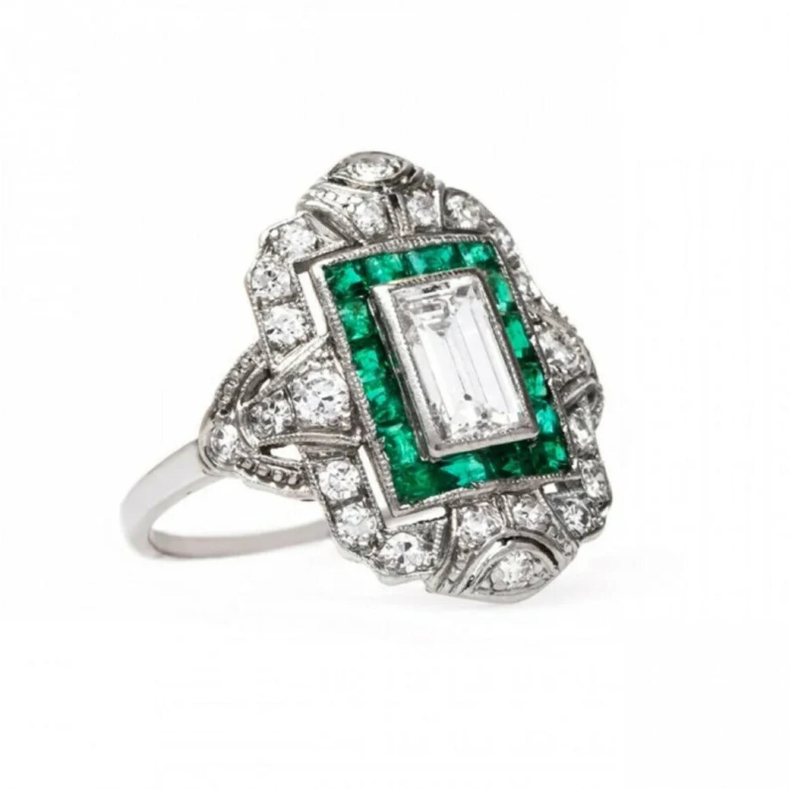 Vintage Bezel Set Engagement Ring,, Multi-row Halo Wedding Ring, Royal ...