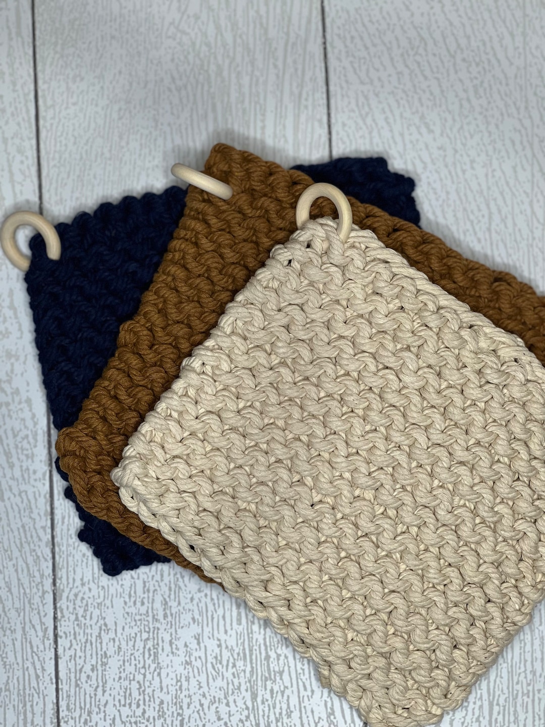 Knit Trivet | Knit Potholder | Cotton Knit Pot Holder | Boho Kitchen ...