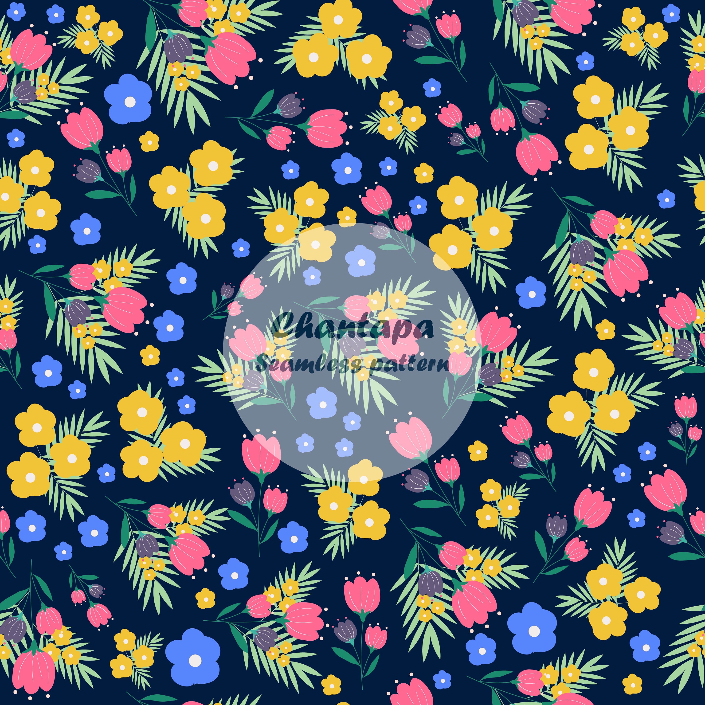 Summer Pink and Yellow Florals Seamless Pattern. Digital Art - Etsy UK