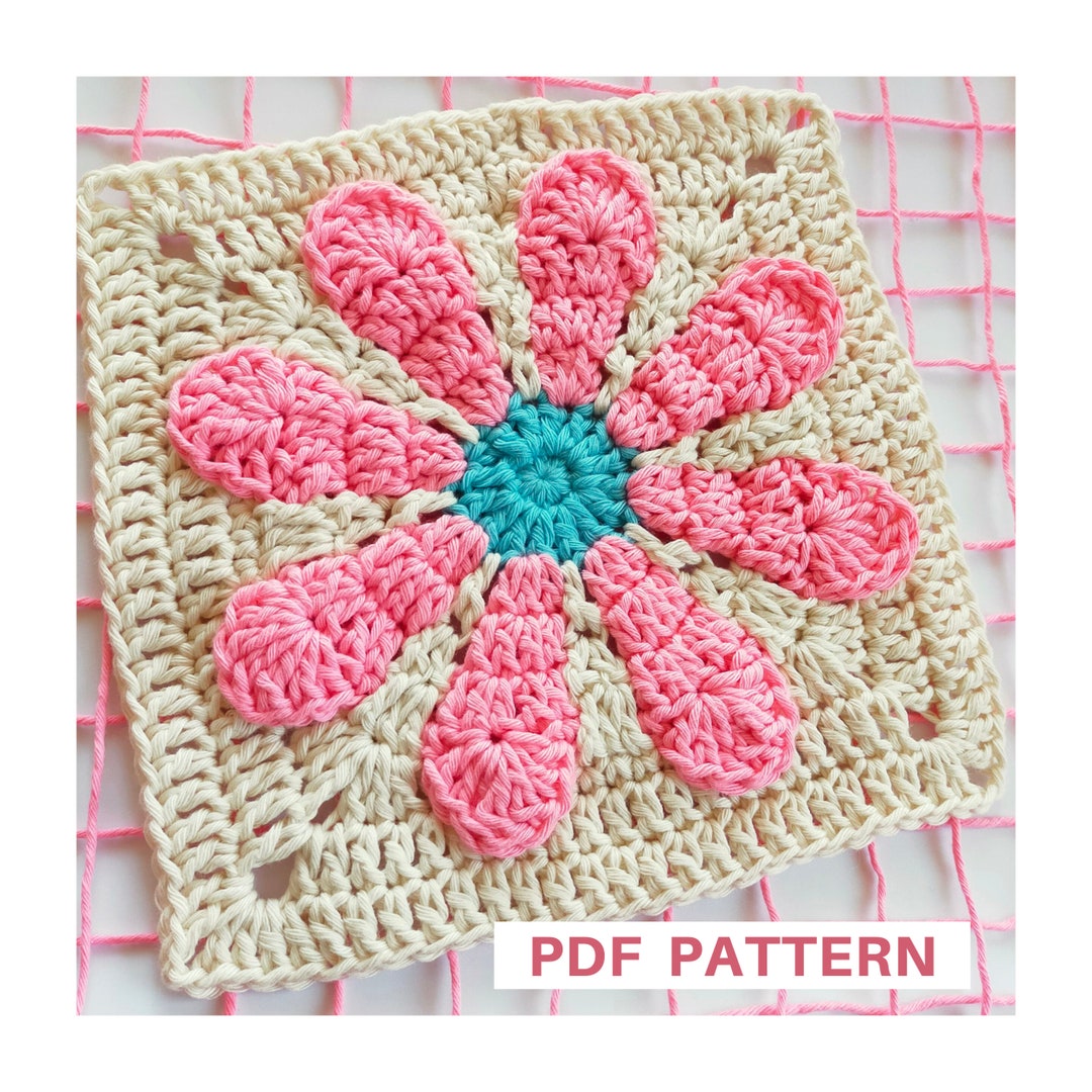 Granny Square Crochet Pattern Retro Flower 3D, Large Granny Square, Big ...