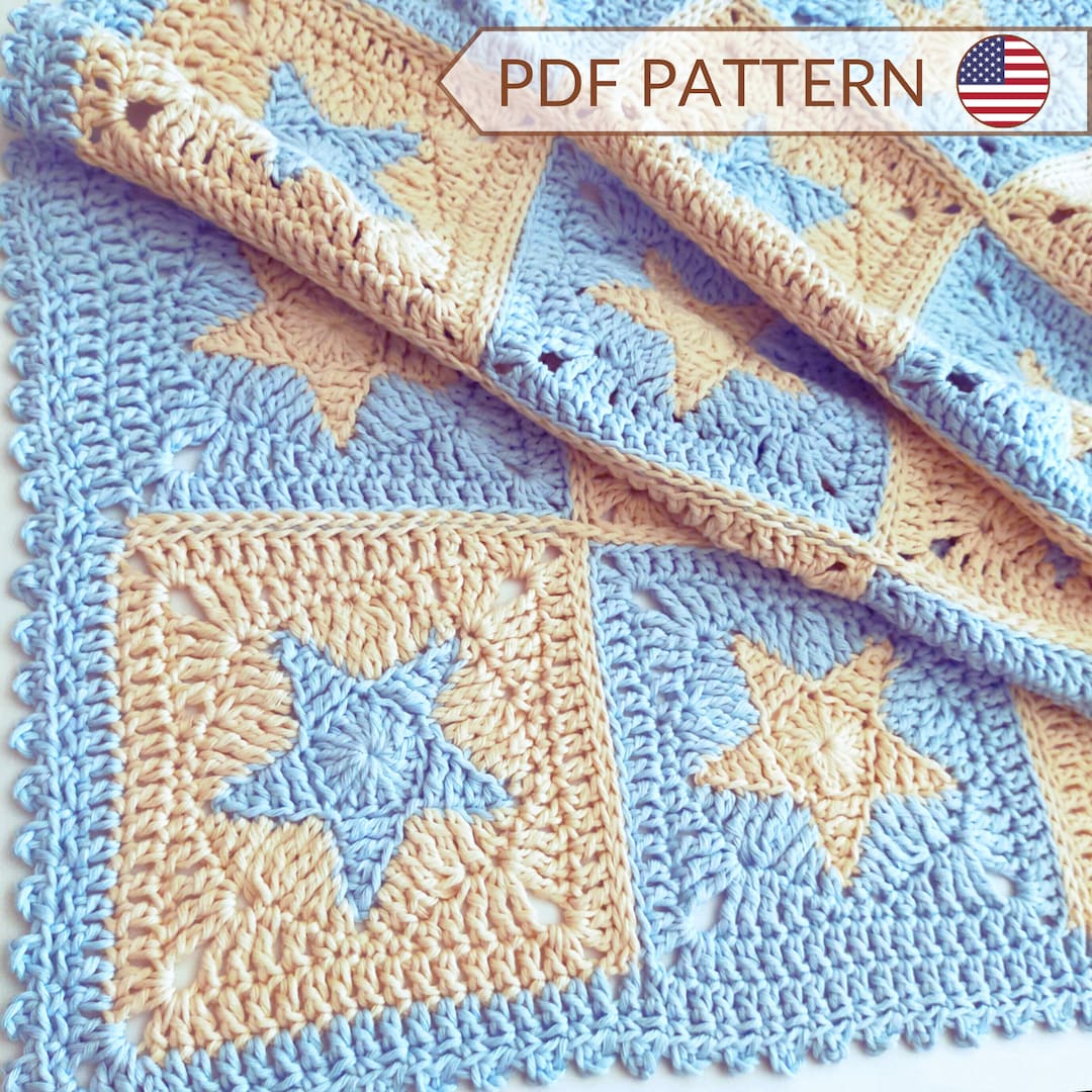 Crochet Baby Blanket Pattern of Star Granny Squares, 64 Step-by-step ...