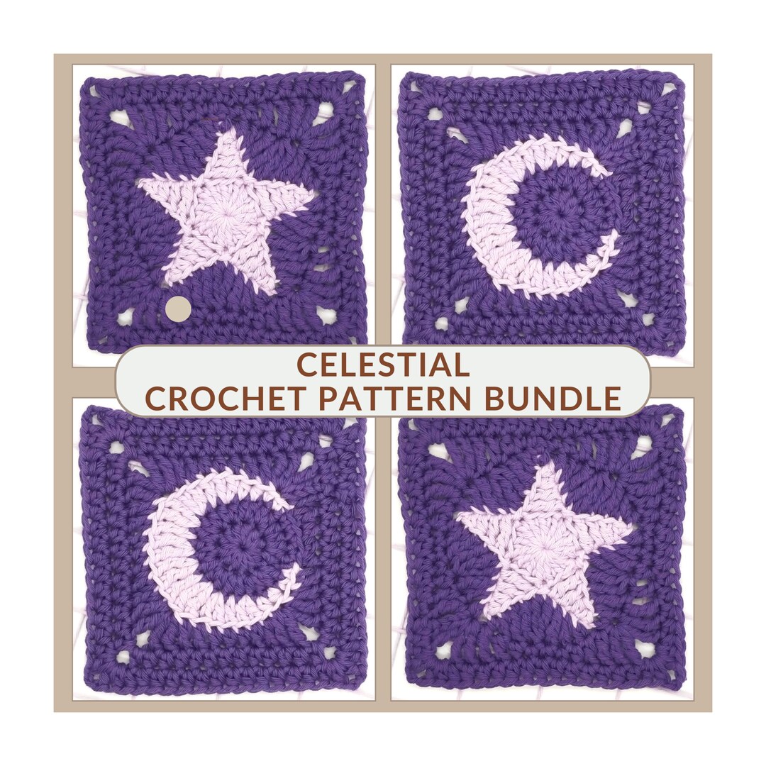 Granny Square Crochet Pattern Bundle, 2 Celestial Tutorials: Star and ...