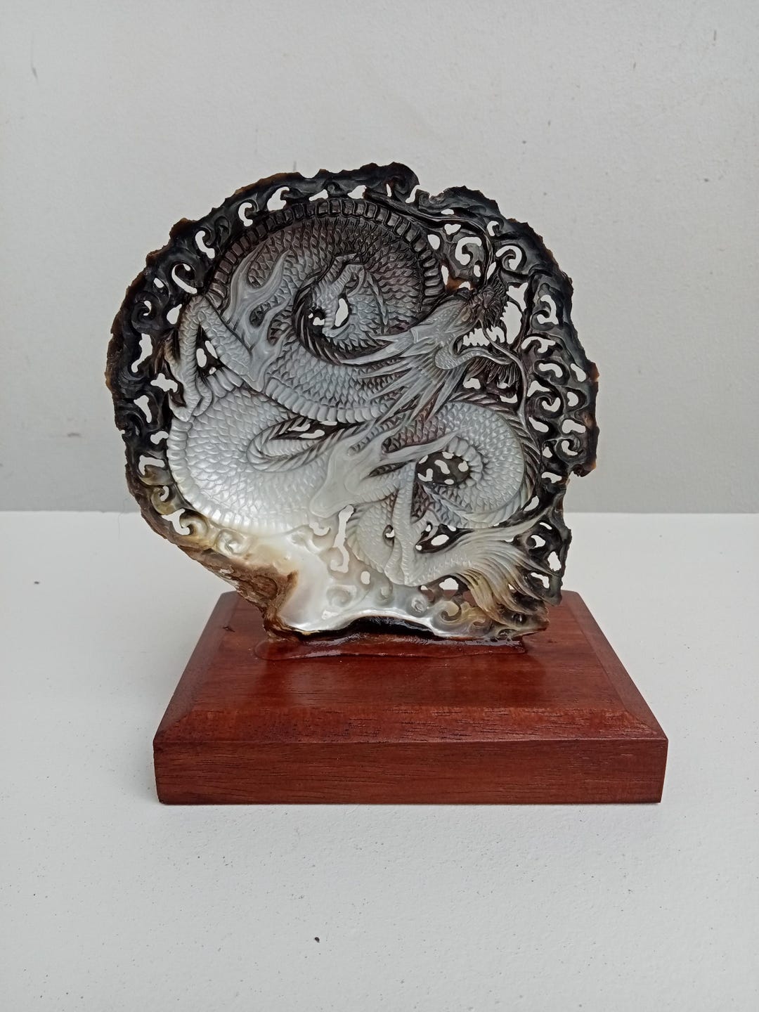 Hand Carved Mother of Pearl Dragon Sculpture - Natural Seashell Art - Etsy