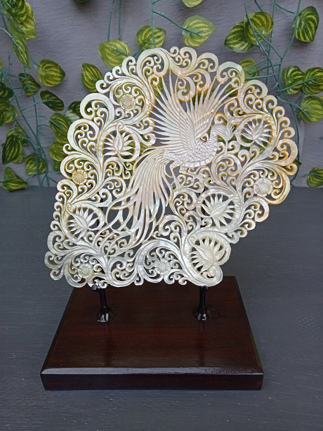 Hand Carved Mother of Pearl Phoenix Theme,real and Natural Mother of ...