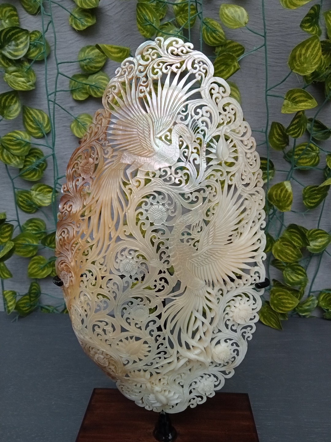 Hand Carved Pearl Mussels Clam Shell XL Size,phoenix Theme,real and ...