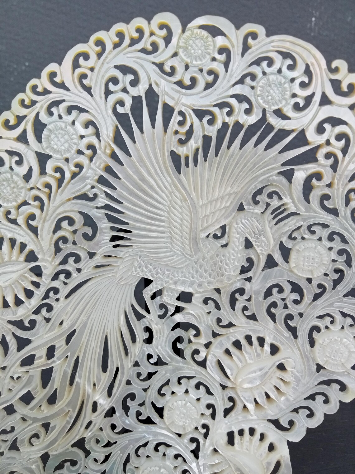 Hand Carved Mother of Pearl Phoenix Sculpture: Natural Seashell Beach ...