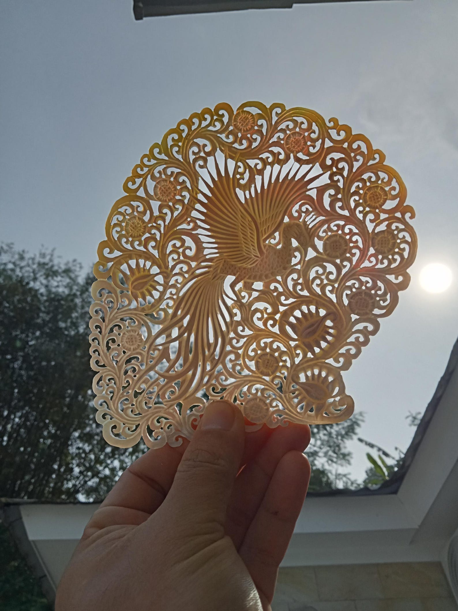 Hand Carved Mother of Pearl Phoenix Sculpture: Natural Seashell Beach ...