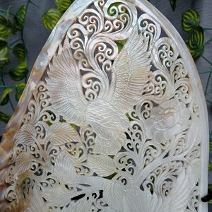 Hand Carved Pearl Mussel Clam Shell XL Size,hummingbird Theme,real and ...