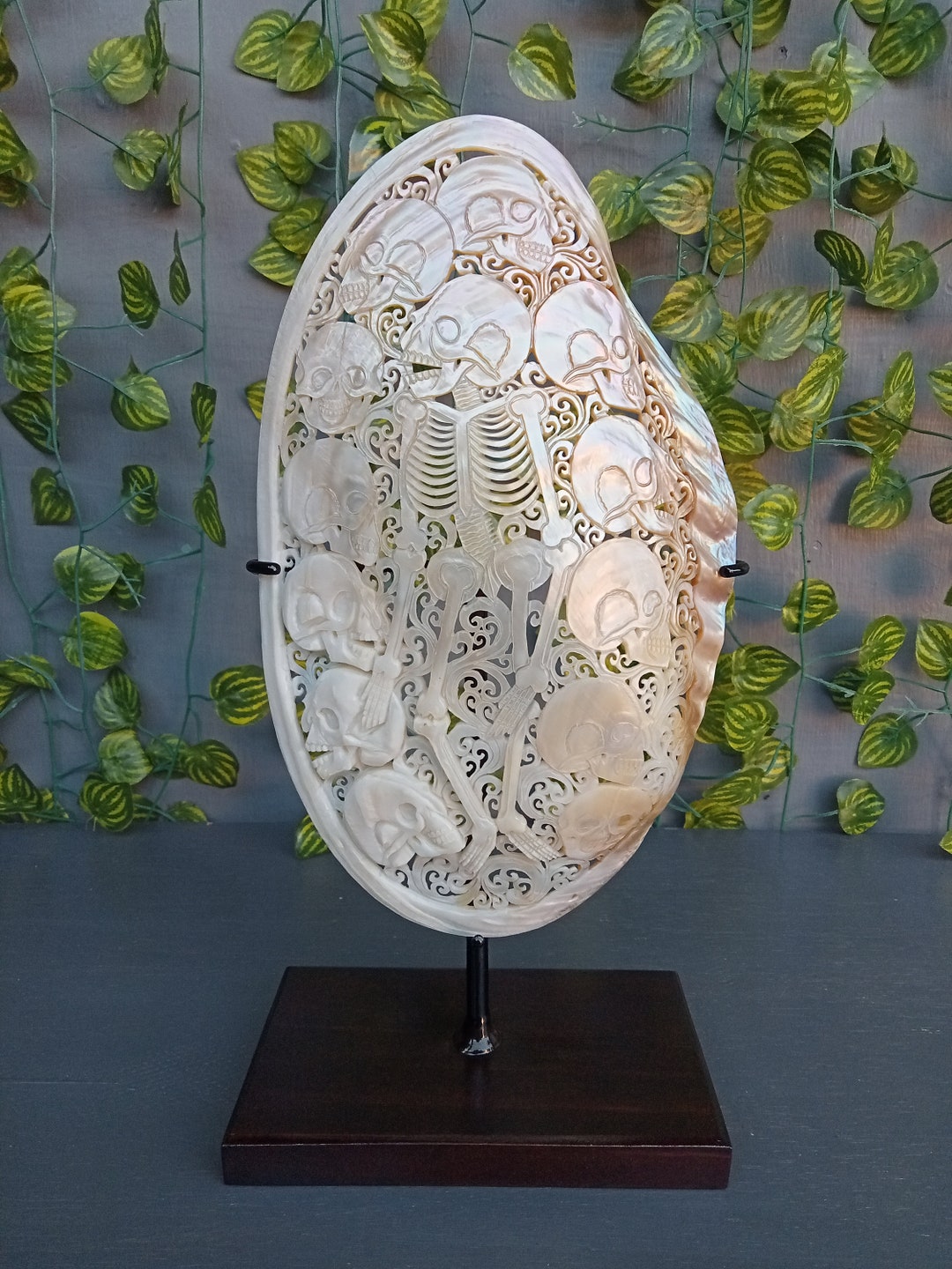 Hand Carved Pearl Mussel Clam Shell XL Size Human Skull Carving on ...