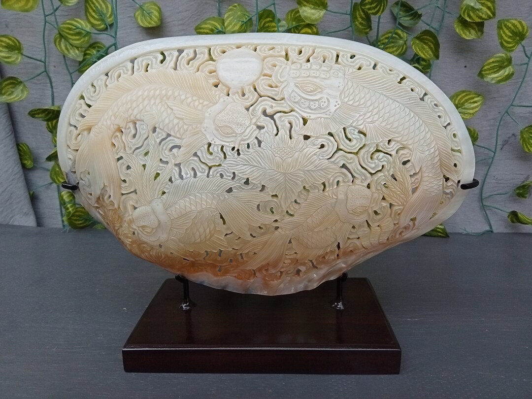 Carved Pearl Mussel Clam Shell XL Size Koi Fish Theme,real and Natural ...