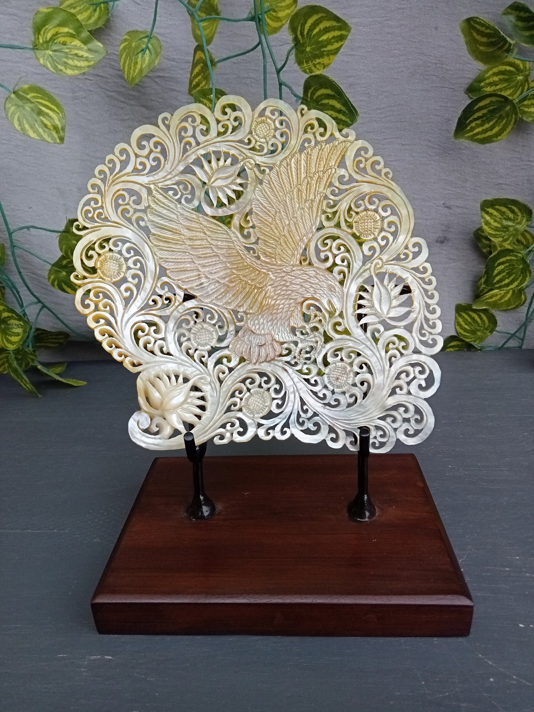 Carved Pearl Shell With Eagle Design,mother of Pearl Carving,real and ...