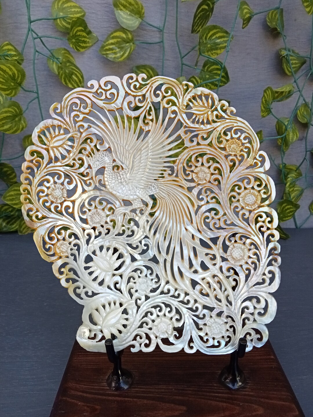 Hand Carved Mother of Pearl Phoenix Theme,real and Natural Mother of ...