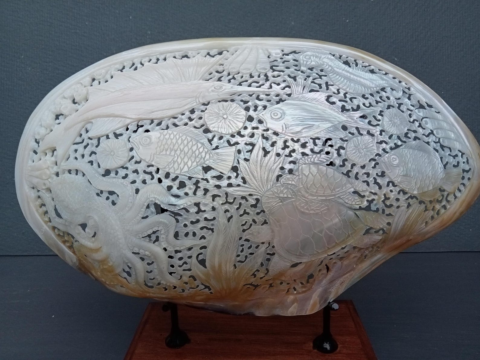Hand Carved Pearl Mussel Clam Shell: Sea Animal Theme Decor Natural ...