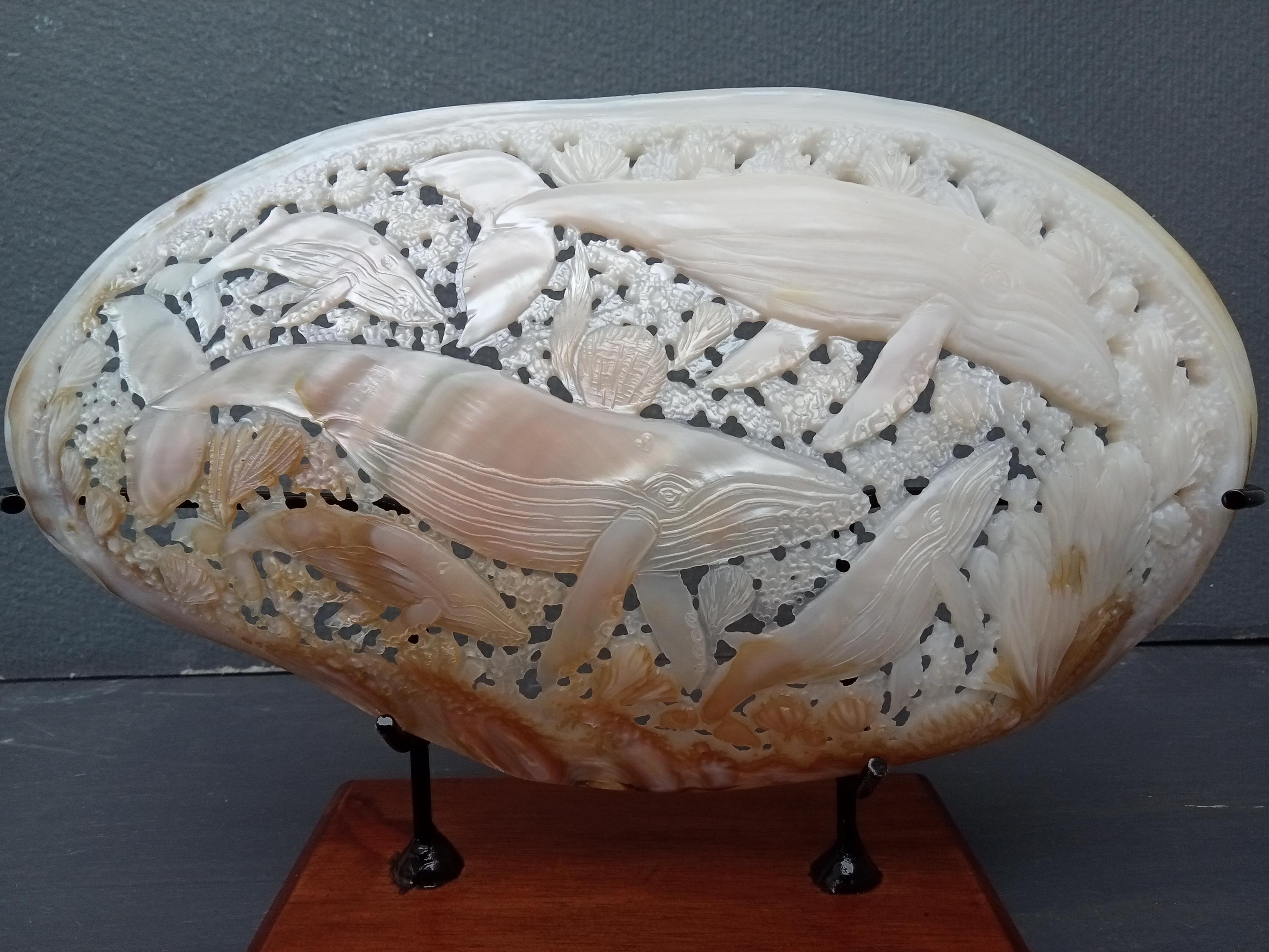Carved Pearl Mussel Clam Shell Whale Sculpture: Natural Seashell Decor ...