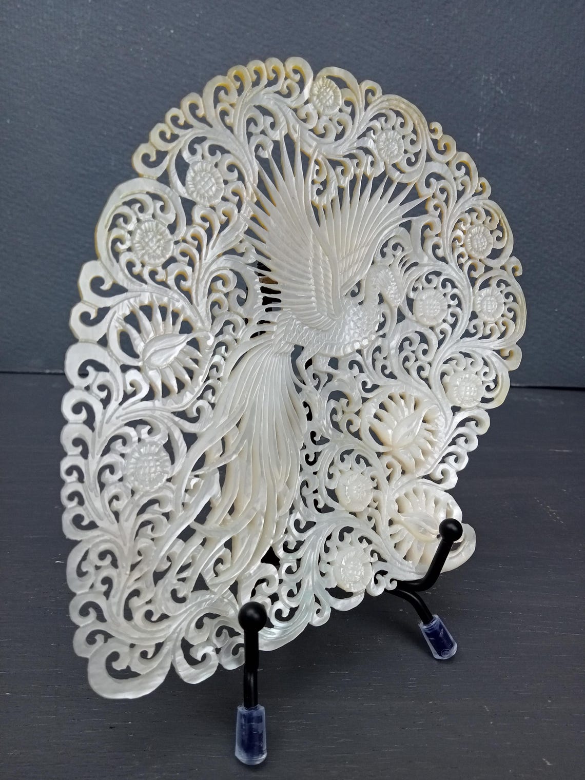 Hand Carved Mother of Pearl Phoenix Sculpture: Natural Seashell Beach ...