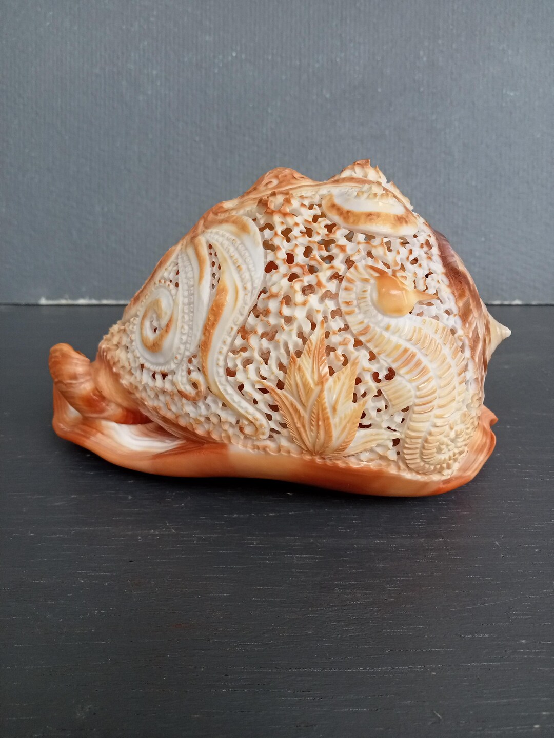 Hand Carved Red Helmet Shell Octopus Sea Horse Sculpture: Natural Sea ...