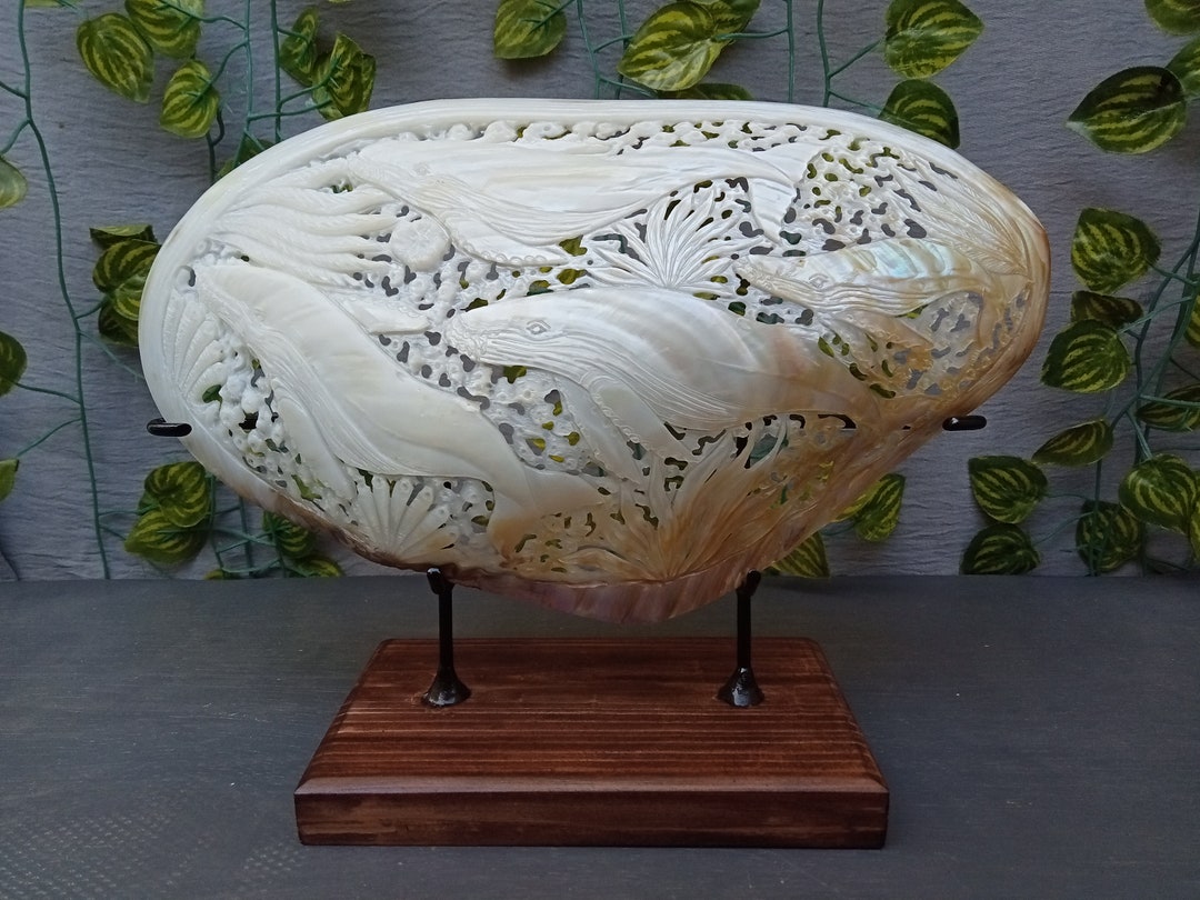 Carved Pearl Mussel Clam Shell Whale Family Theme,real and Natural Sea ...