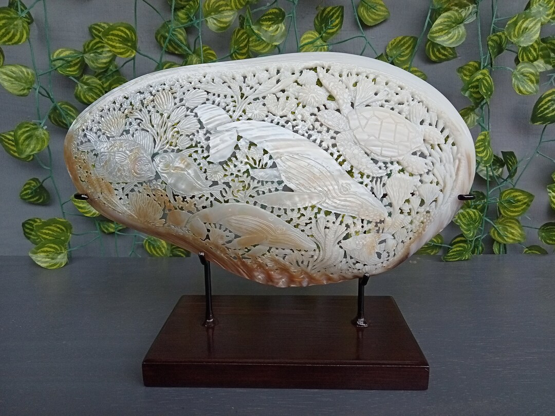 Hand Carved Pearl Mussel Clam Shell XL Size,whale Carving,real and ...