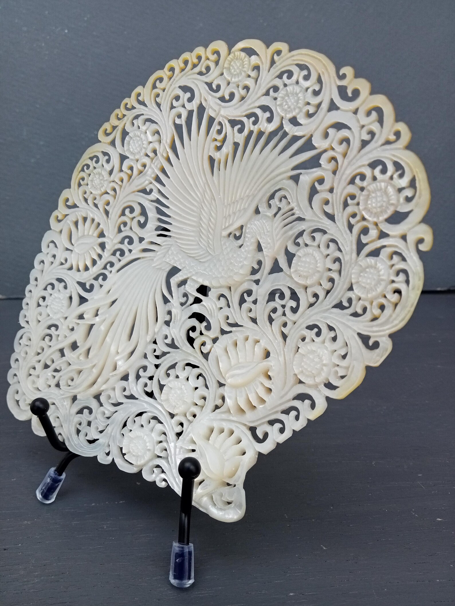 Hand Carved Mother of Pearl Phoenix Sculpture: Natural Seashell Beach ...