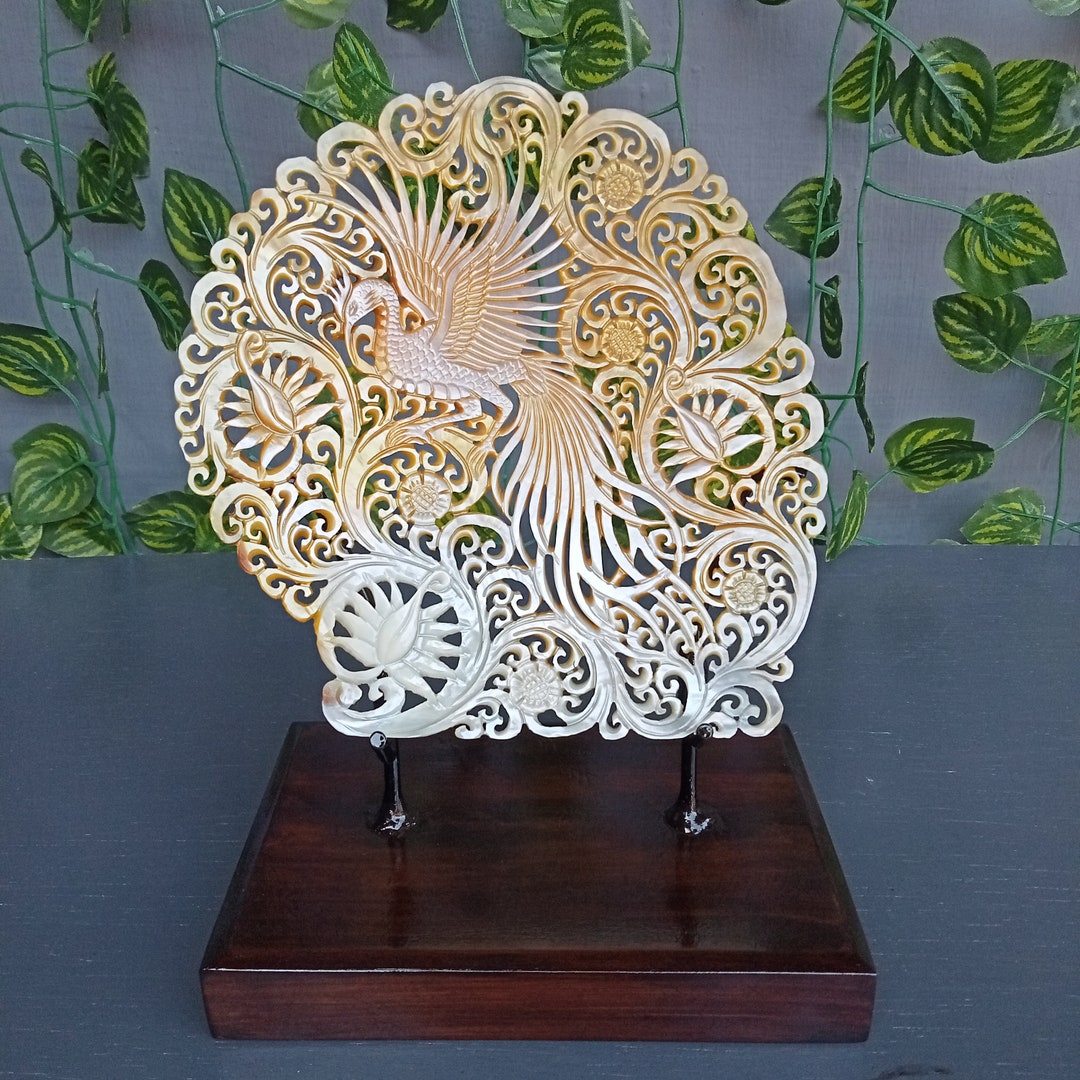 Hand Carved Mother of Pearl Phoenix Themereal and Natural - Etsy