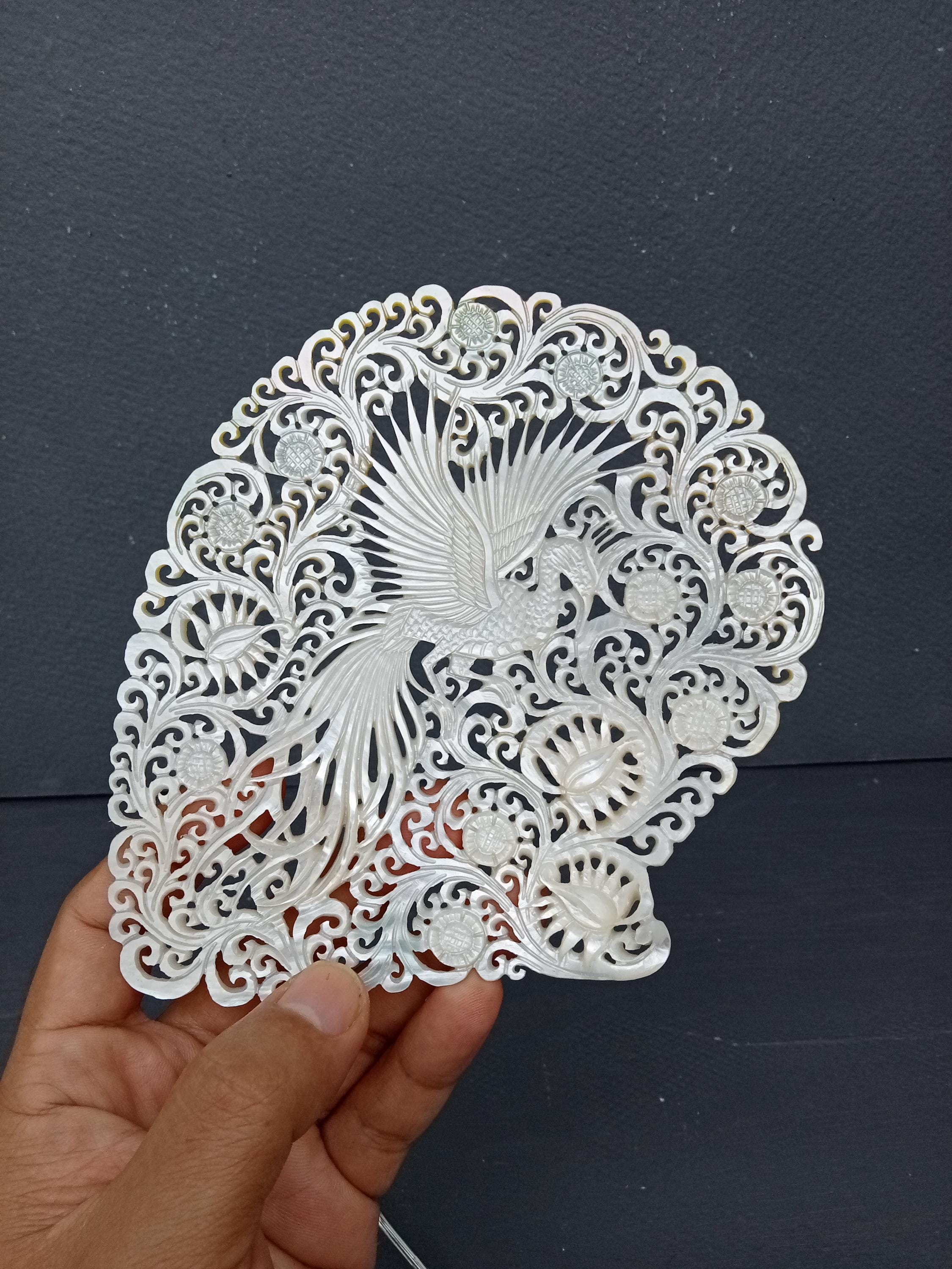 Hand Carved Mother of Pearl Phoenix Sculpture: Natural Seashell Beach ...