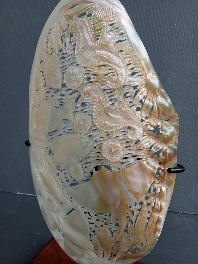 Hand Carved Manta Ray Seashell Art: Natural Mussel Shell Sculpture - Etsy