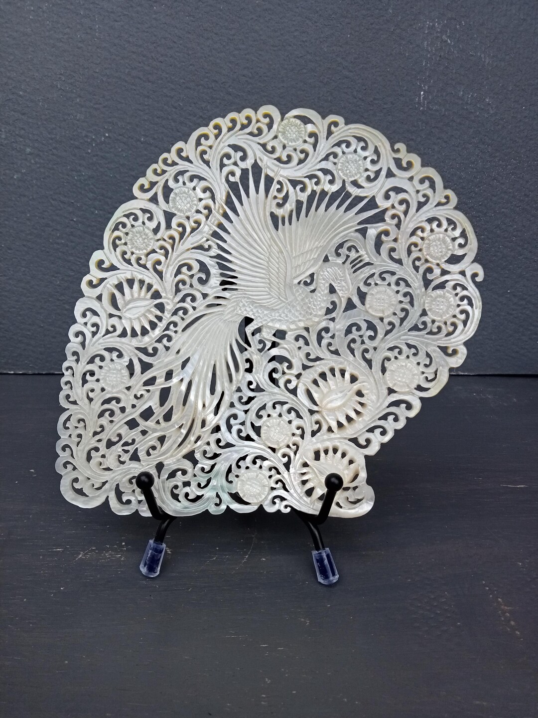 Hand Carved Mother of Pearl Phoenix Sculpture: Natural Seashell Beach ...