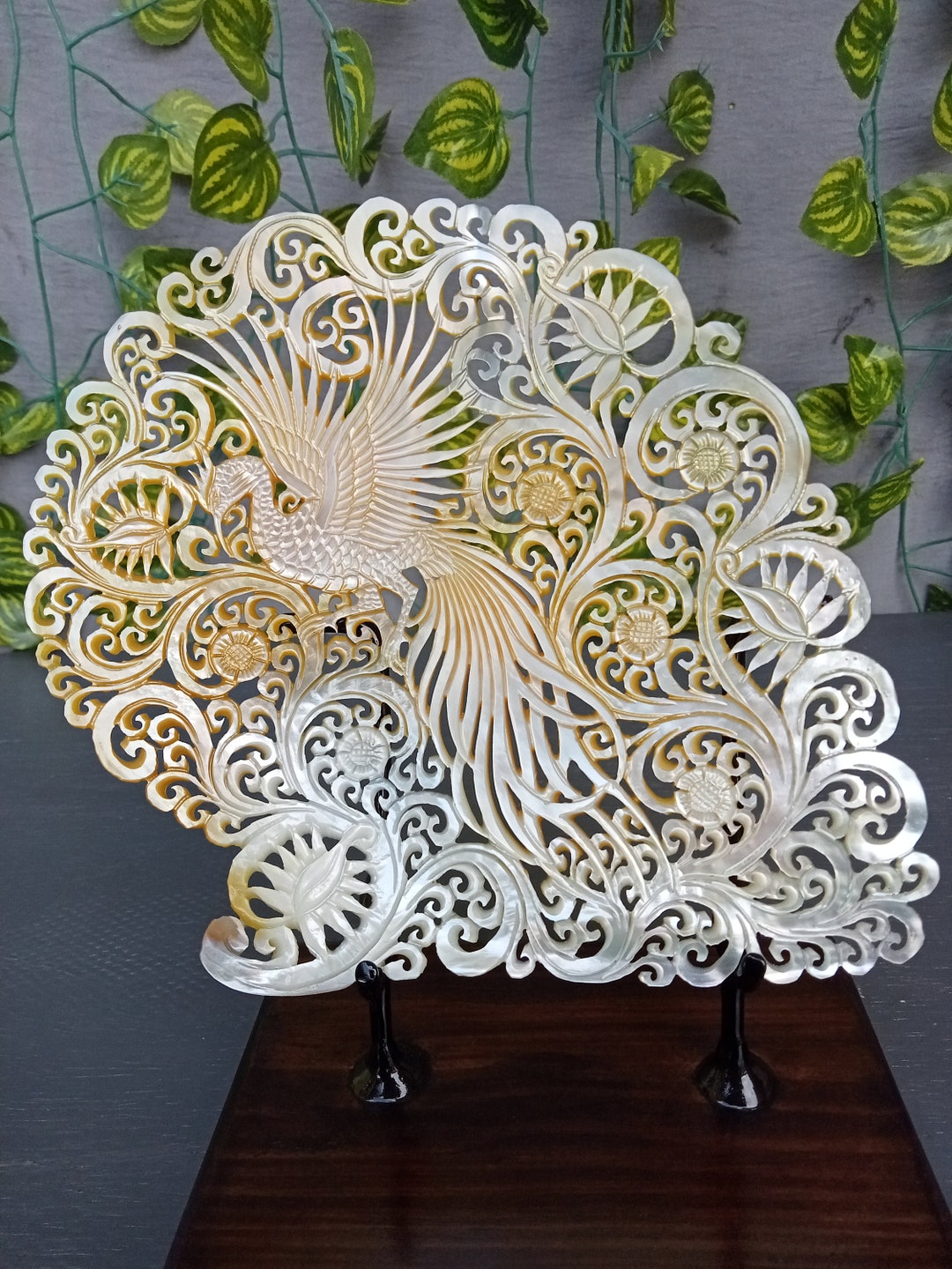 Hand Carved Mother of Pearl Phoenix Theme,real and Natural Mother of ...