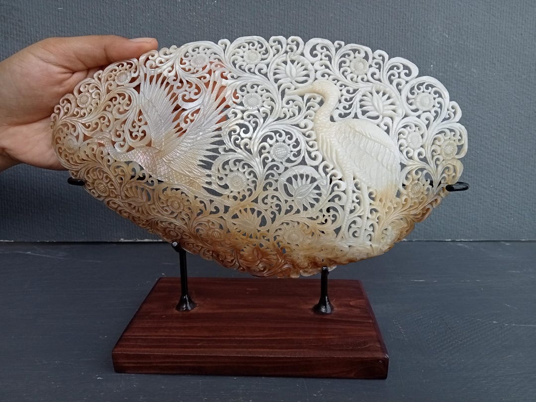 Natural Carved Clam Mother of Pearl Shell With Stork Design - Etsy