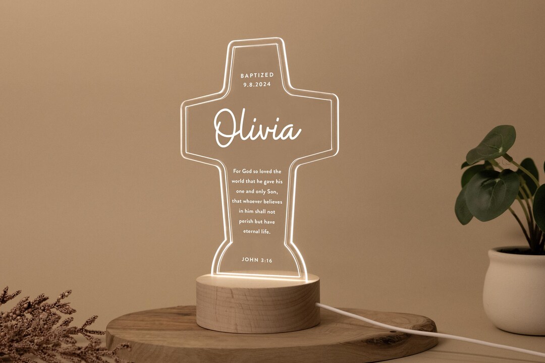 Personalized Baptism Cross LED Light: Christening Gift - Etsy