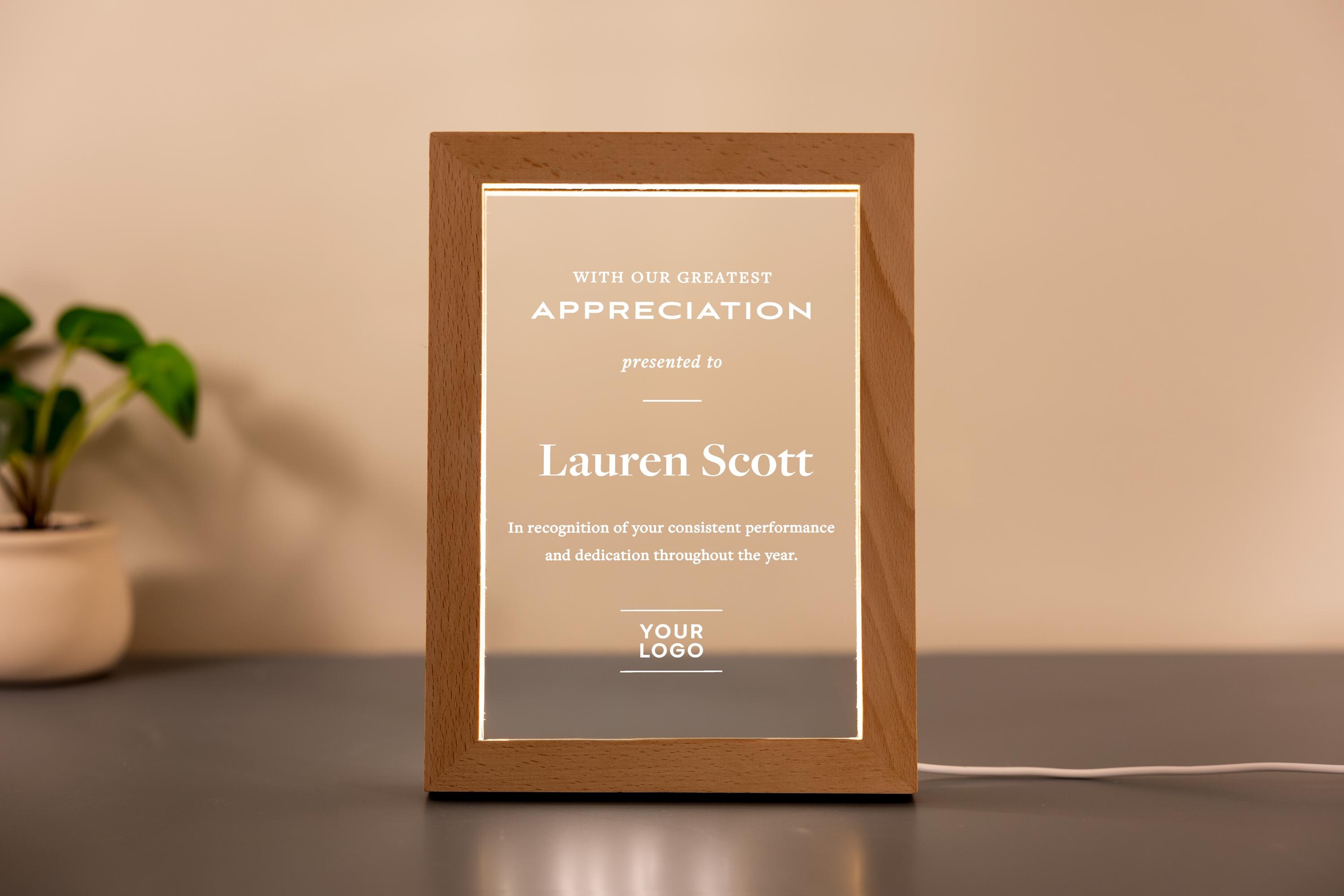 Personalized LED Award Plaque – Custom Employee Recognition Gift ...