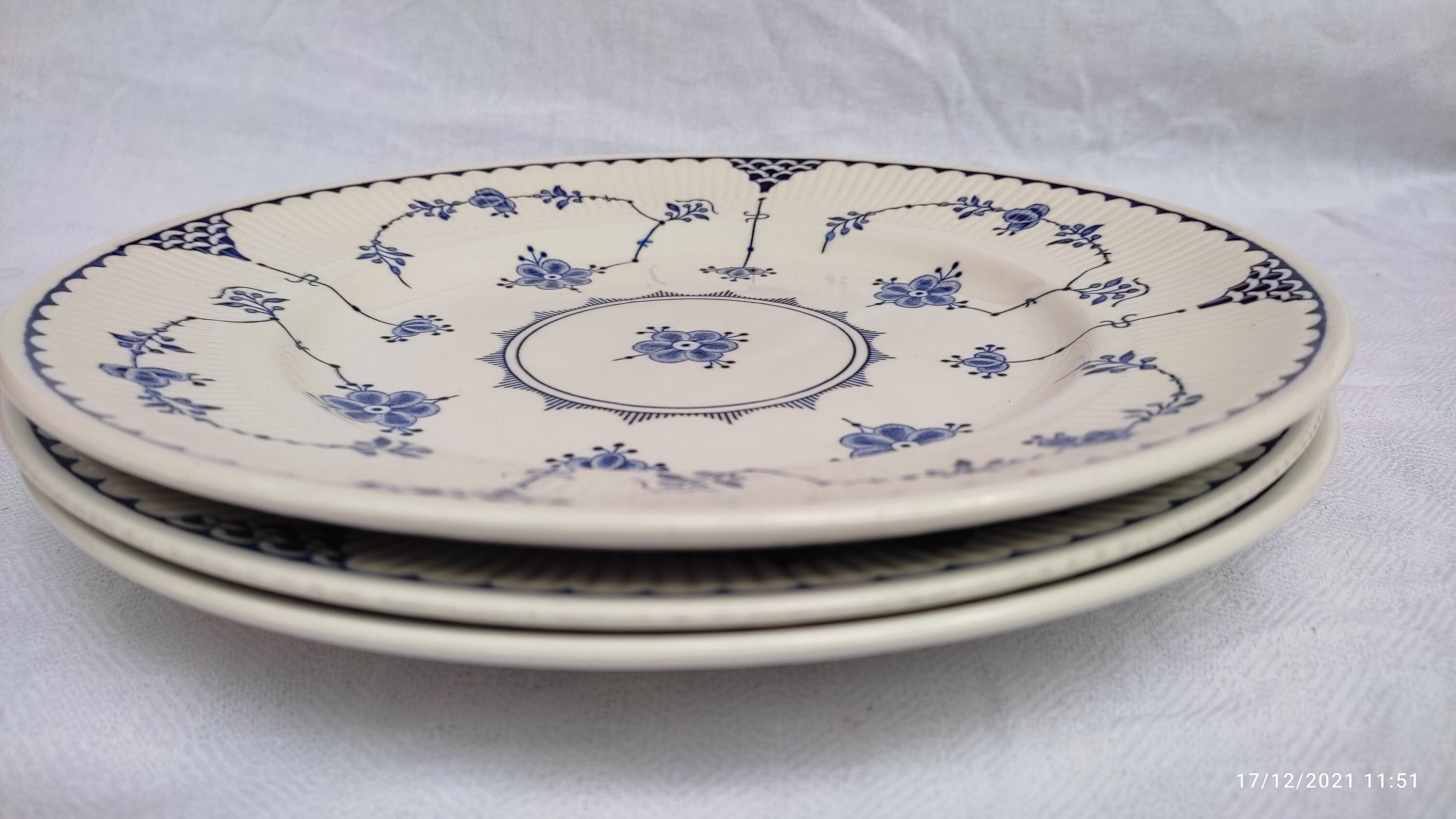 3 Furnivals Denmark Pattern White Blue Dinner Plates Rare Unique ...