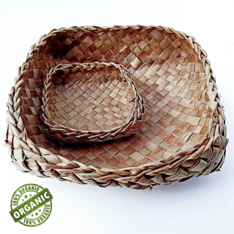 Handmade Natural Leaves Basket | Dried Coconut Leaf Basket |organic Bin ...