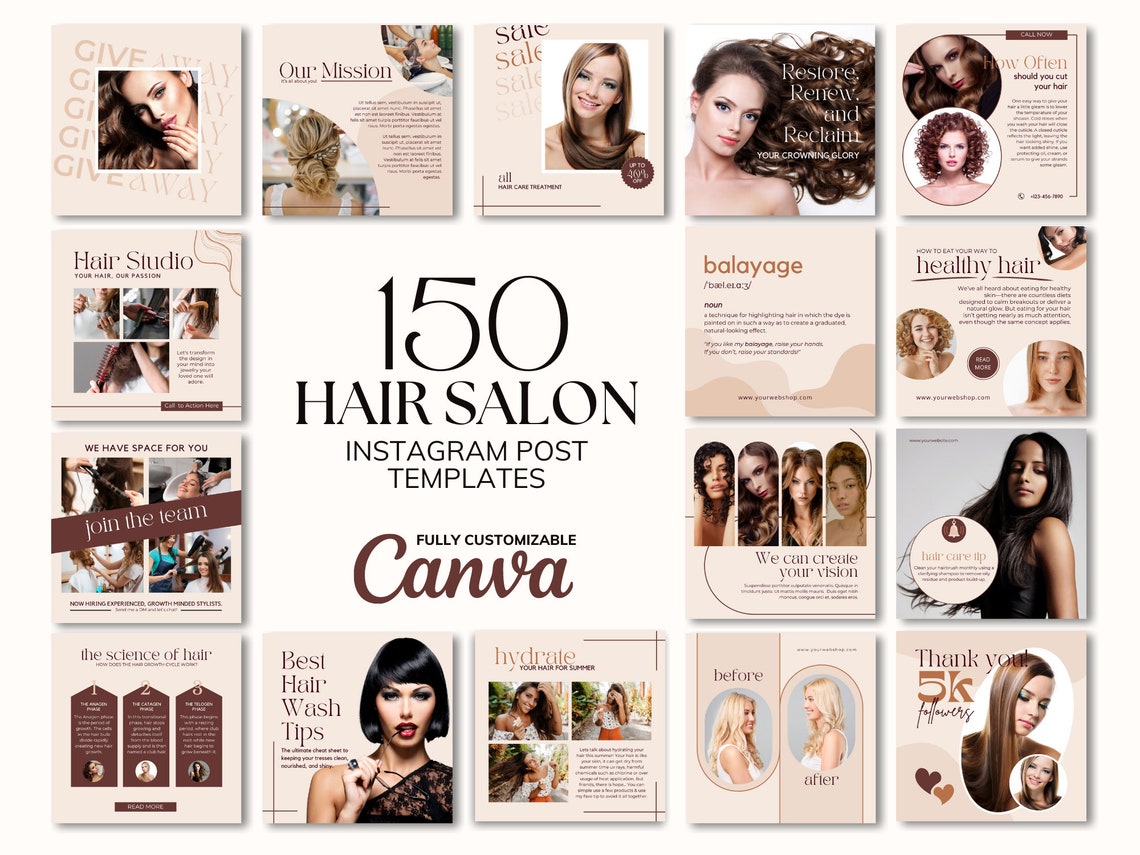 Hair Salon Instagram Post Templates: Editable Canva Designs (150) - Etsy