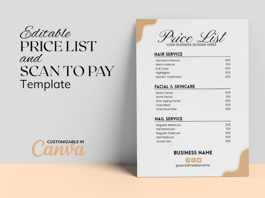 Editable Price List & Scan to Pay Template: Small Business (canva ...
