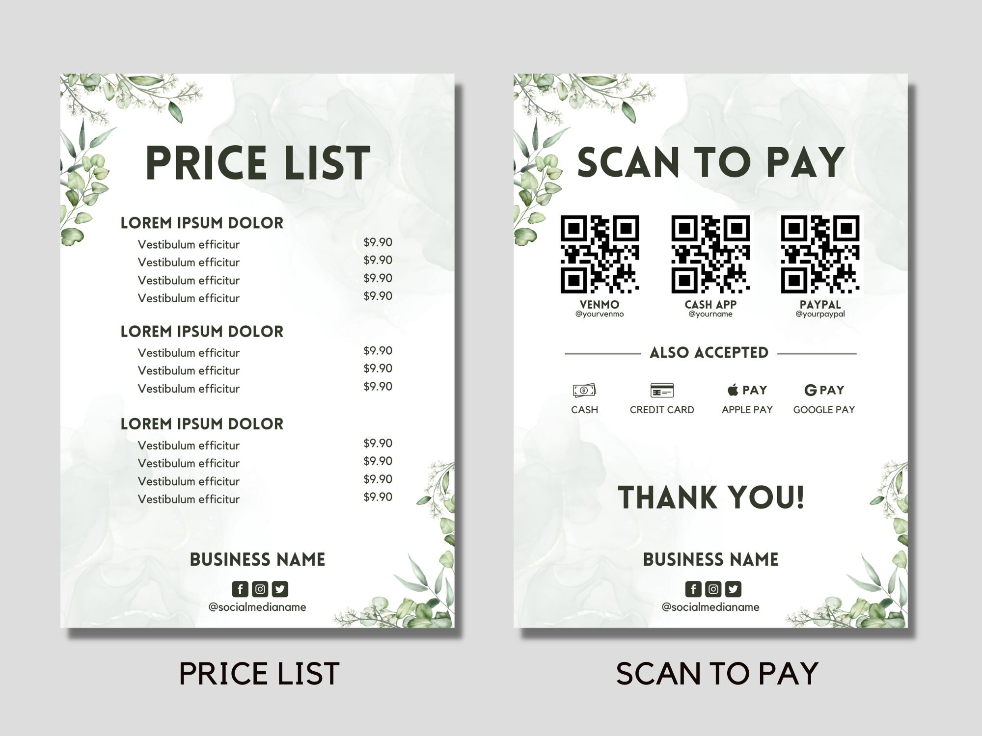 Printable Price List & Scan to Pay Template (editable in Canva) - Etsy