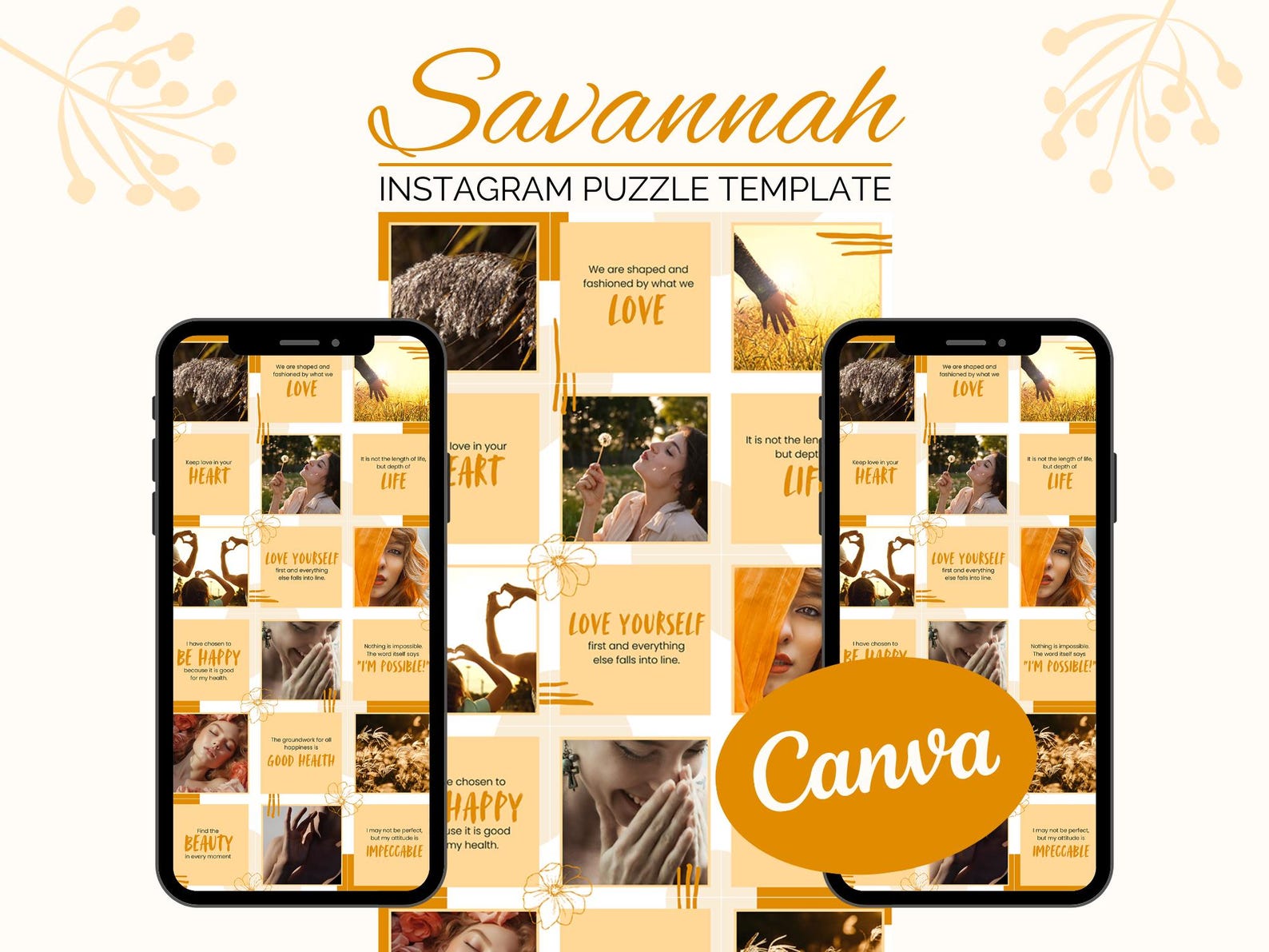 Savannah Instagram Puzzle Template: Editable Canva Grid (digital ...